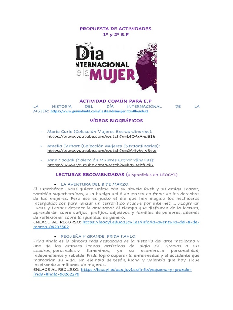 Actividades 8M biografías mujeres extraordinarias | PDF