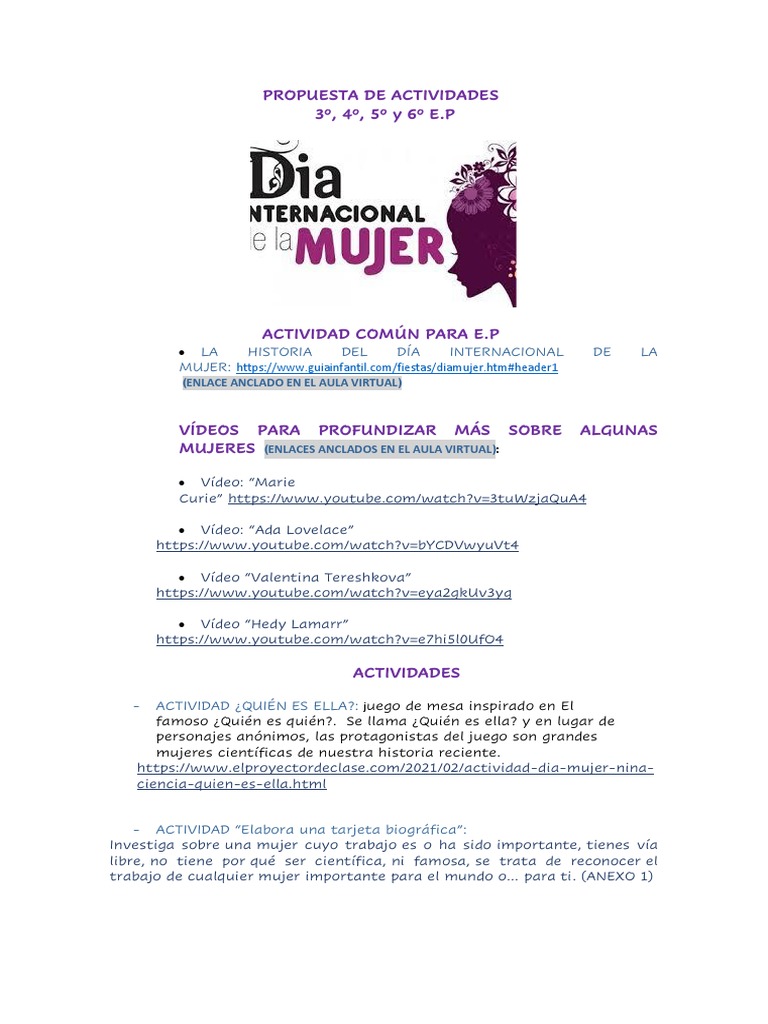 DIA INTERNACIONAL DE LA MUJER 3-, 4-, 5 - y 6 | PDF