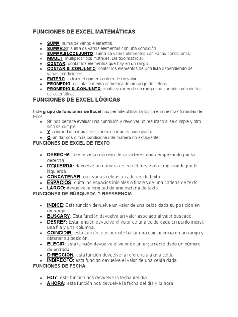 Funciones De Excel Matemáticas Pdf Microsoft Excel Números