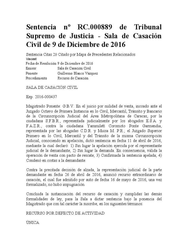 Sentencia Nº RC.000889 de Tribunal Supremo de Justicia - Sala de ...