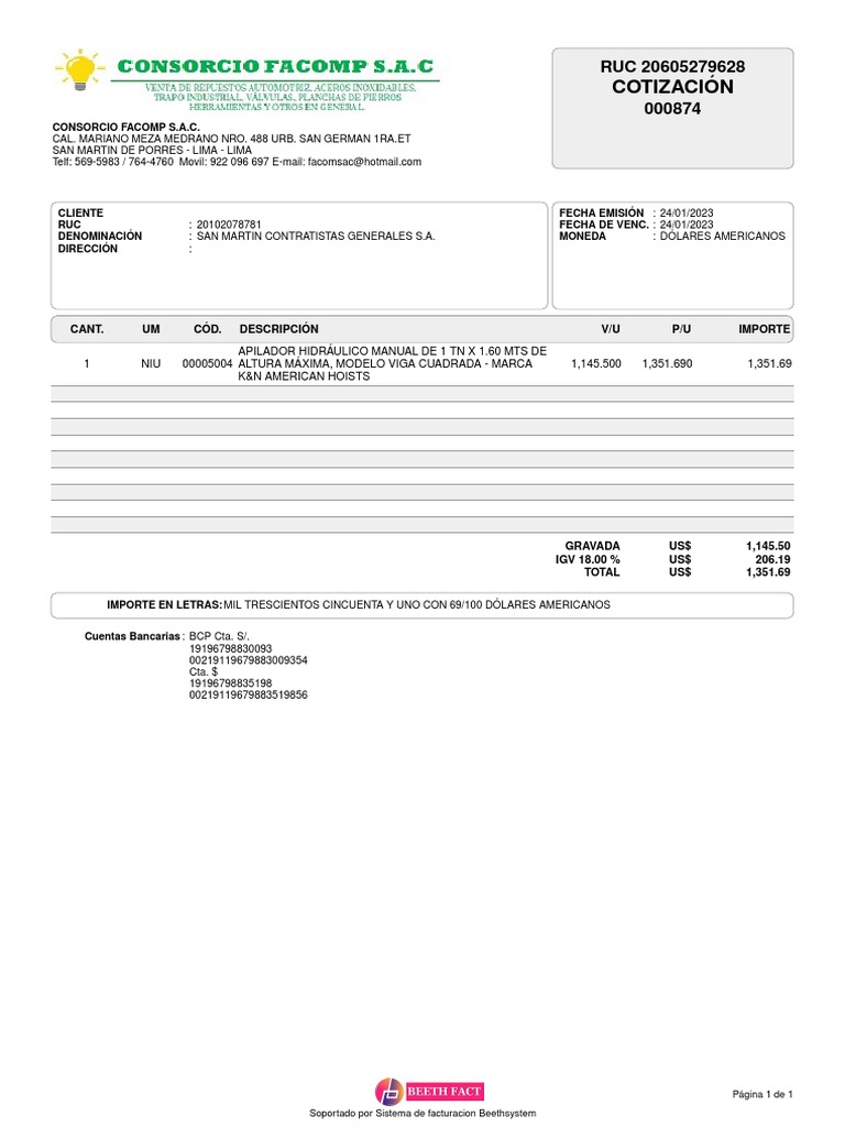 Cotización - 874 | PDF