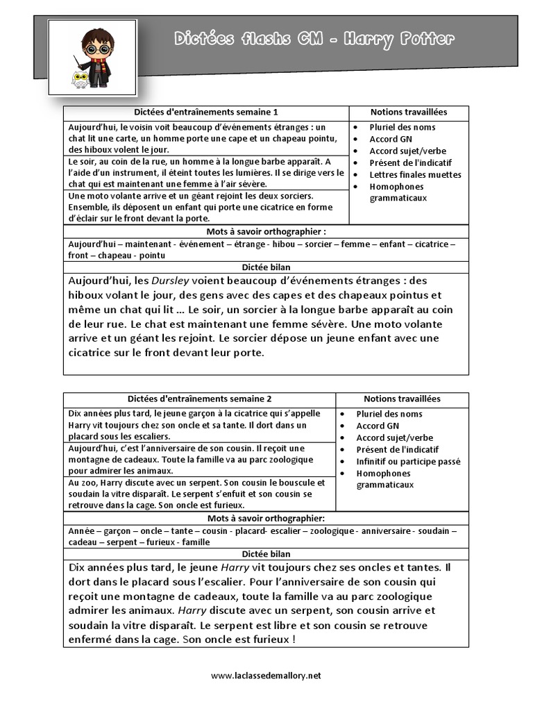 Dictée Harry Potter | PDF