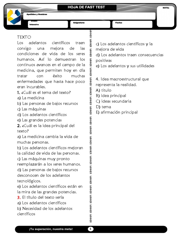 Formato de Fast Test (Jerarquia Textual 2) | PDF