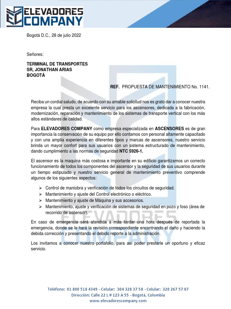 Propuesta de Mantenimiento Ascensores TT | PDF | Ascensor | Ingeniería