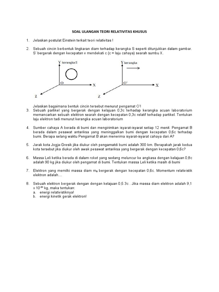 Soal Ulangan Teori Relativitas Khusus | PDF