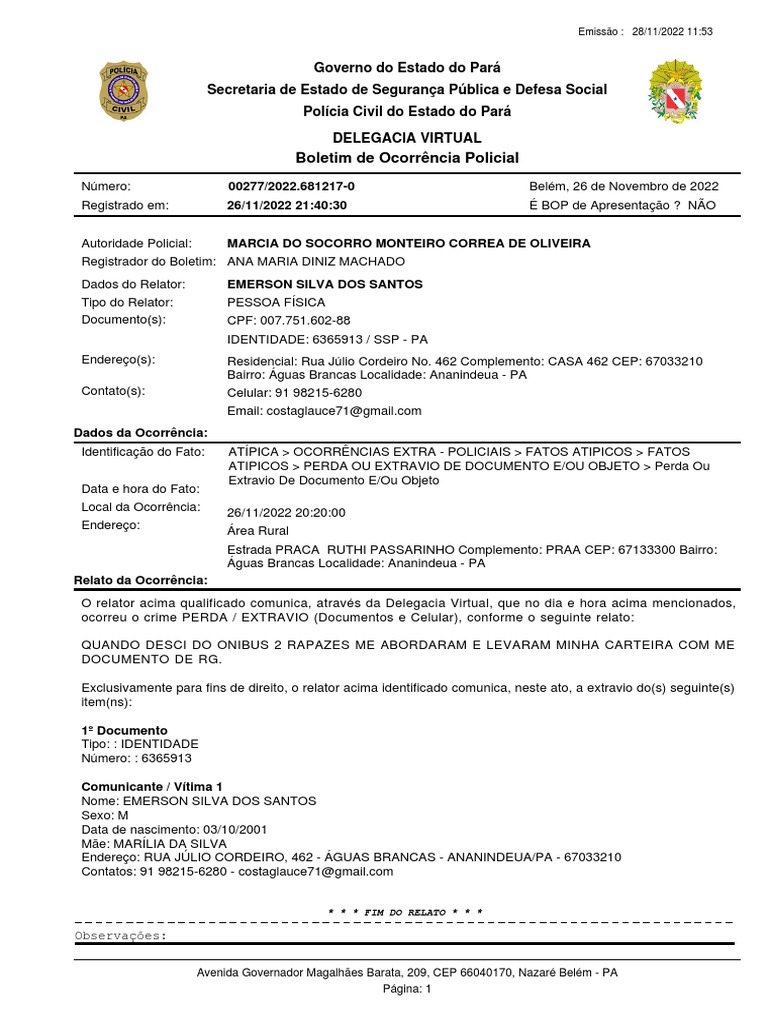 Exemplo De Boletim De Ocorrencia Perda De Documentos🥄 Descubra O Seu