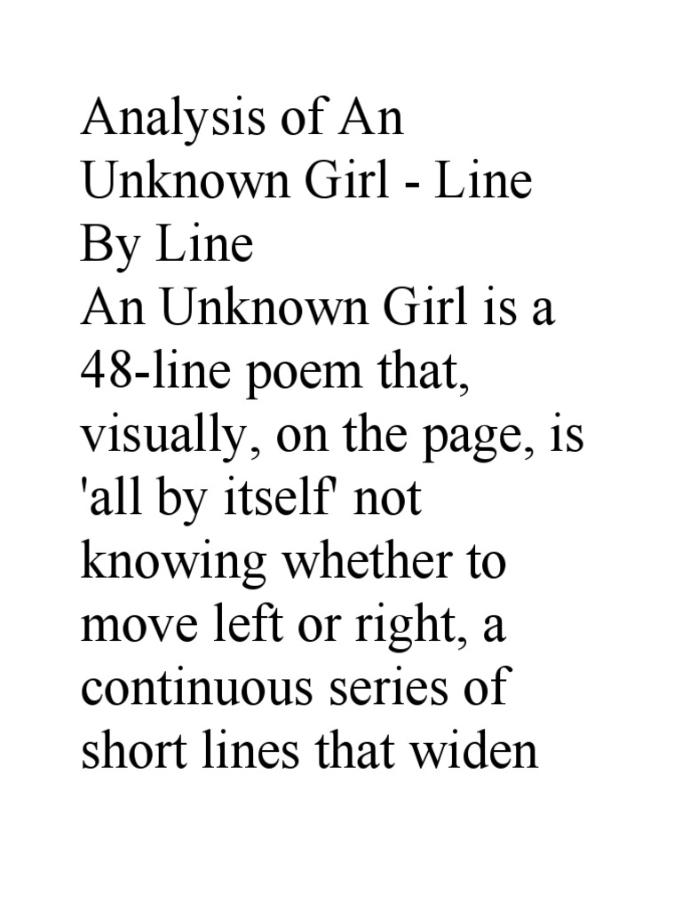 Analysis of An Unknown Girl | PDF | Poetry | Poetic Devices