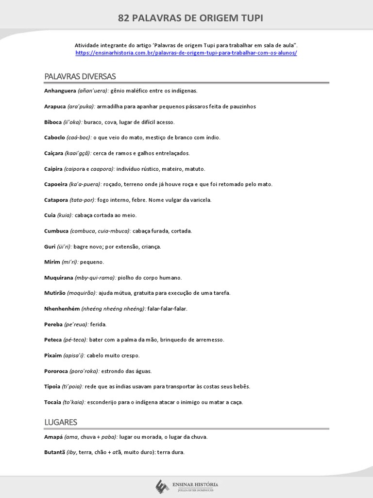 82 Palavras em Tupi - Timbrado | PDF