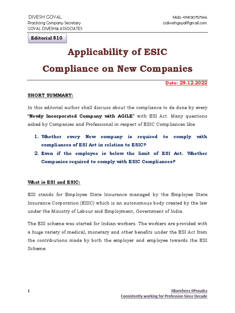 Applicability of ESIC On Companies | PDF | Social Programs | Justice