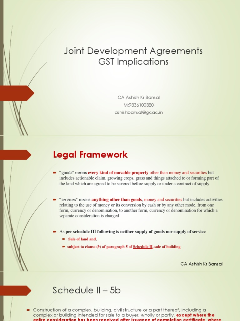 Joint Development Agreements GST Implications: CA Ashish KR Bansal M:9336100380 Ashishbansal ...