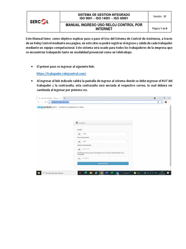 Manual Sistema Reloj Control - SERCOL | PDF | Internet | Contraseña