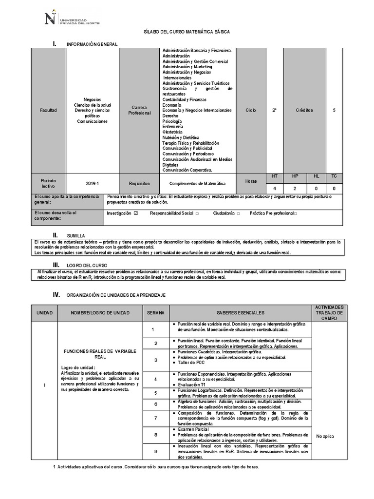 Silabo MAT Basica UPN | PDF | Función (Matemáticas) | Evaluación