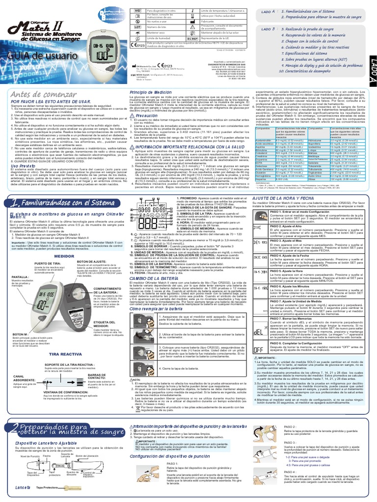 Manual de Usuario Glucometro Okmeter - Match - II | PDF | Diabetes | Sangre