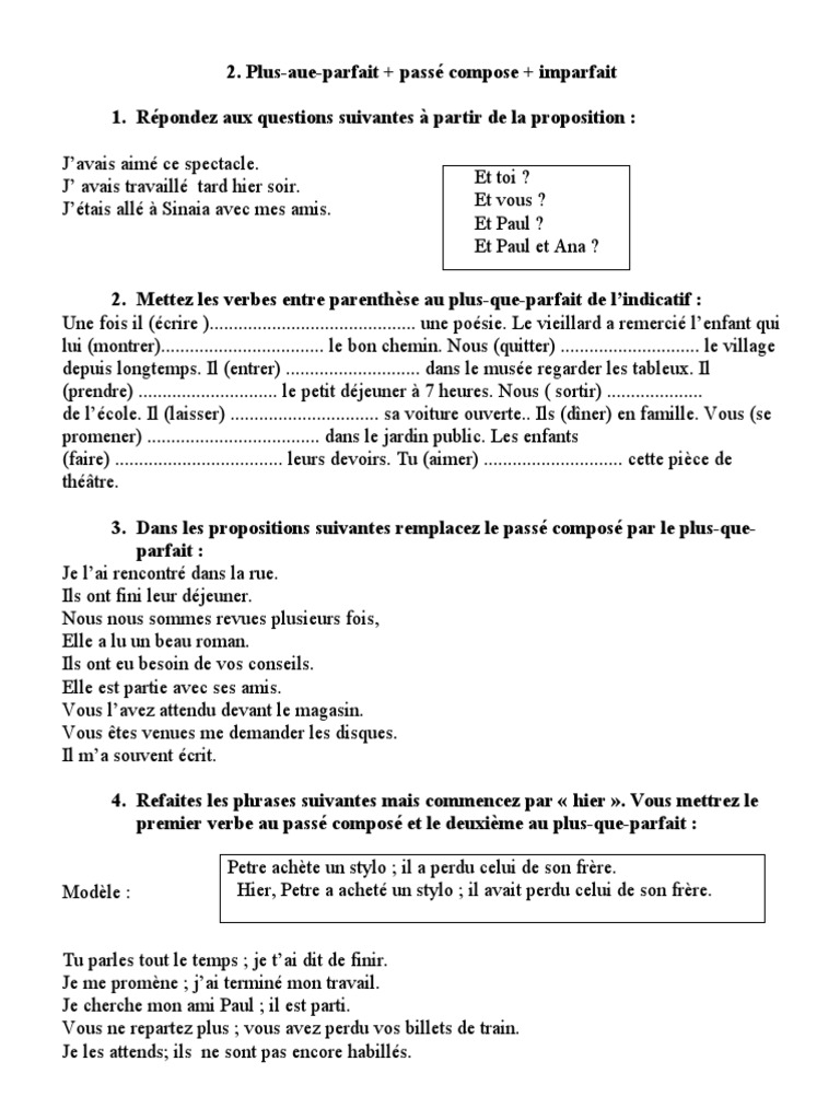 Exercices sur le plus-que-parfait | PDF
