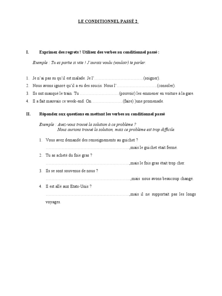 Exercice sur le Conditionnel Passé | PDF | Arts du langage et discipline