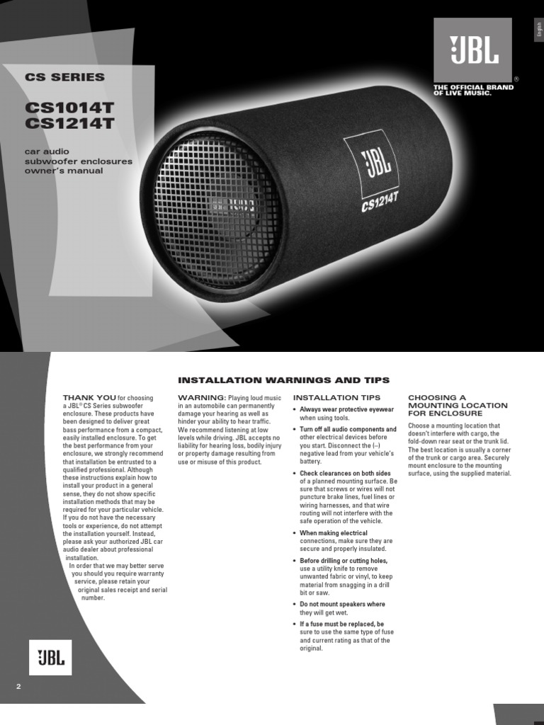 JBL CS1214T | PDF | Loudspeaker | Manufactured Goods
