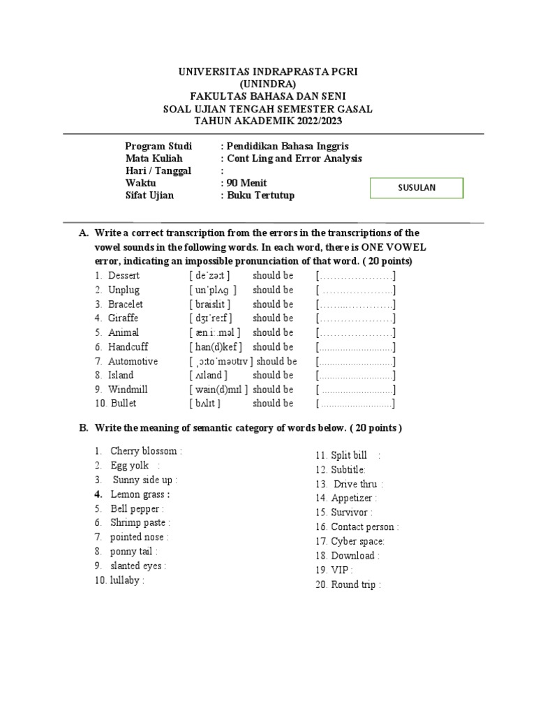 Susulan Uts 2022 Pdf English Language Indonesian Language