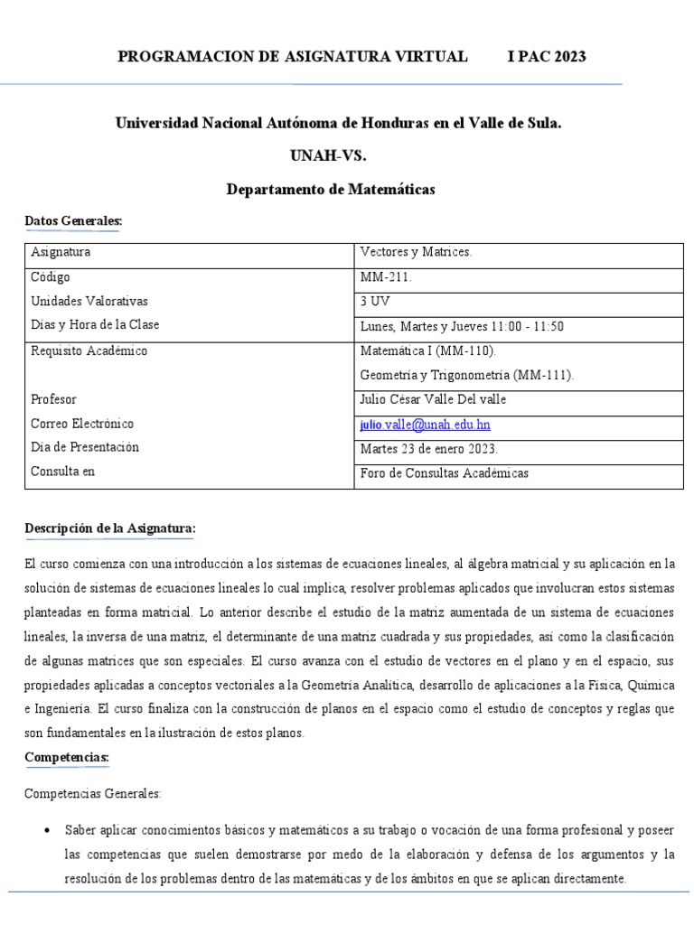 Plan Vectores y Matrices 1° - 2023 | PDF | Matriz (Matemáticas ...