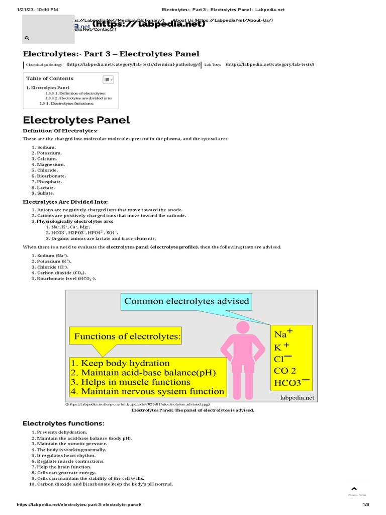 Electrolytes - Part 3 - Electrolytes Panel | PDF