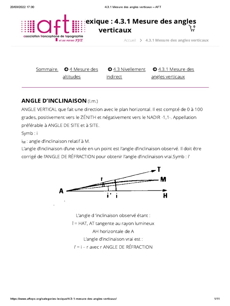 4.3.1 Mesure Des Angles Verticaux - AFT | PDF | Angle | Réfraction
