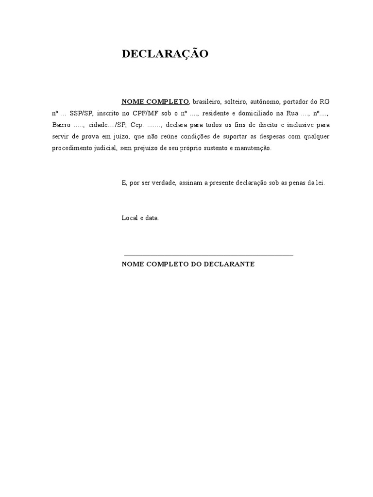 Declaração MODELO | PDF