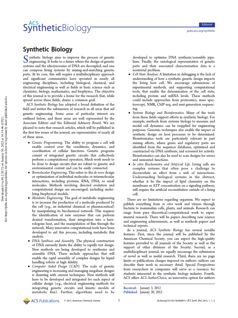 Synthetic Biology Christopher A Voigt | PDF | Bioinformatics | Protein ...