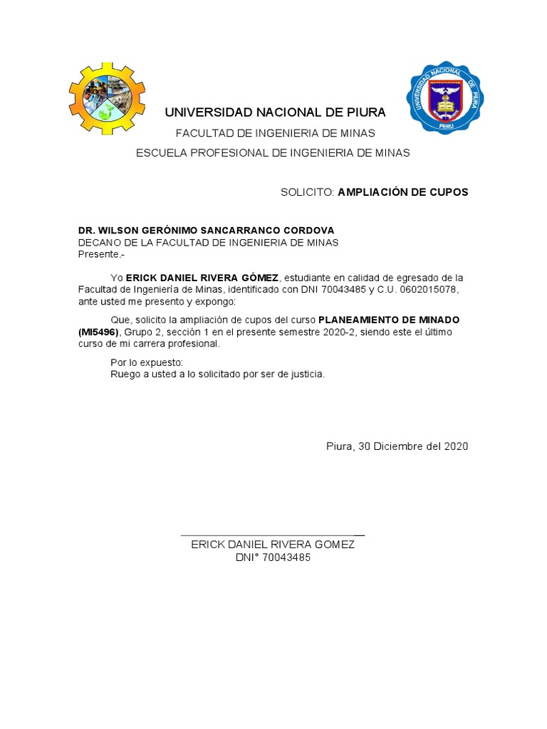 Solicitud Ampliacion de Curso | PDF