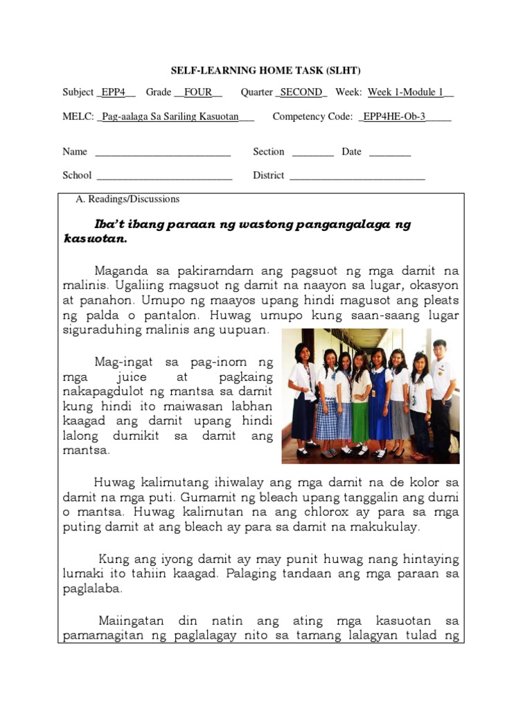 SLHT Epp4he q2 Week1 | PDF