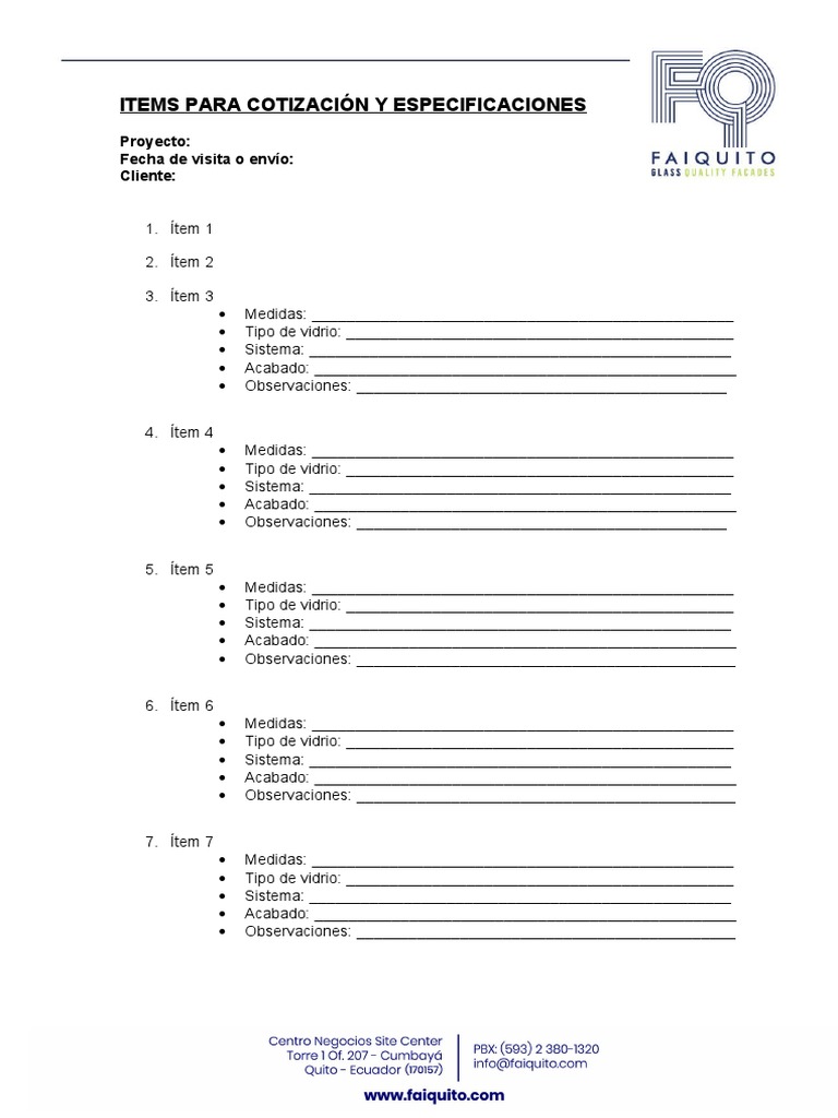Formato de Items para Cotizacion | PDF