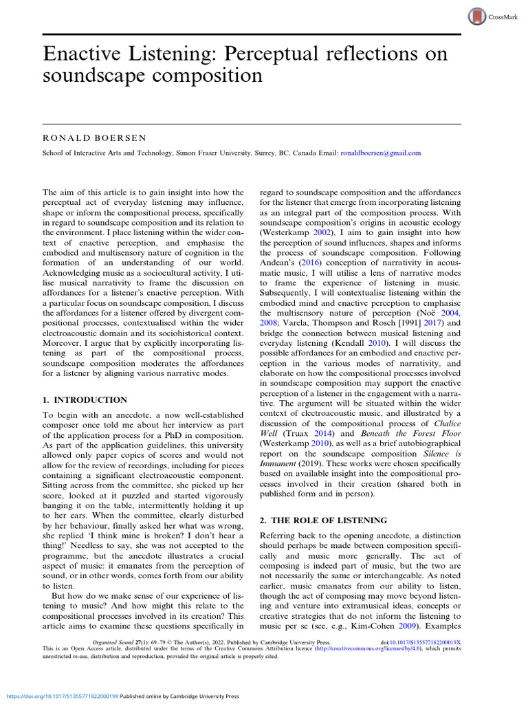 Enactive Listening Perceptual Reflections On Soundscape Composition ...