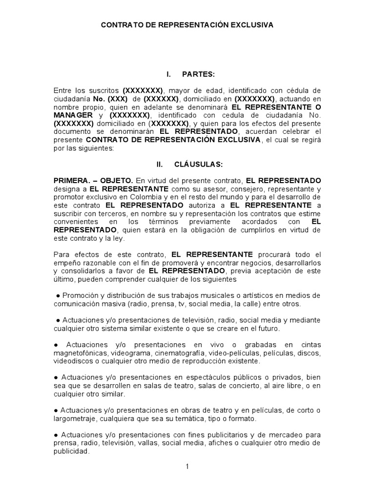 Contrato de Representación Exclusiva | PDF