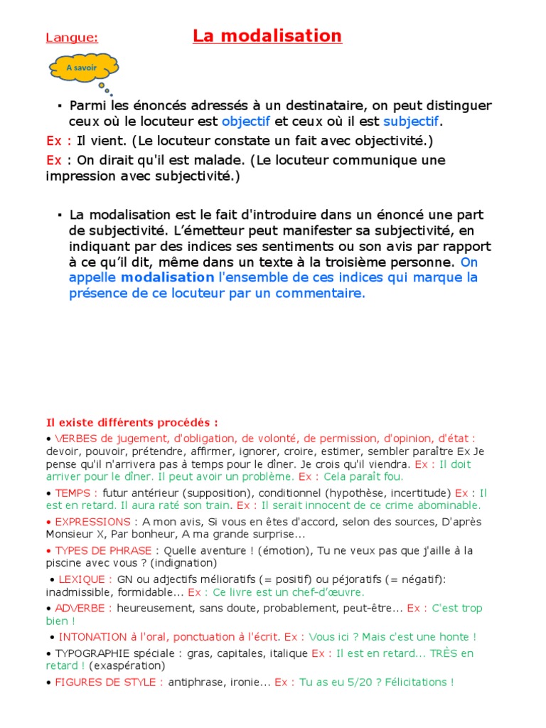 Modalisation (Retenir) | PDF