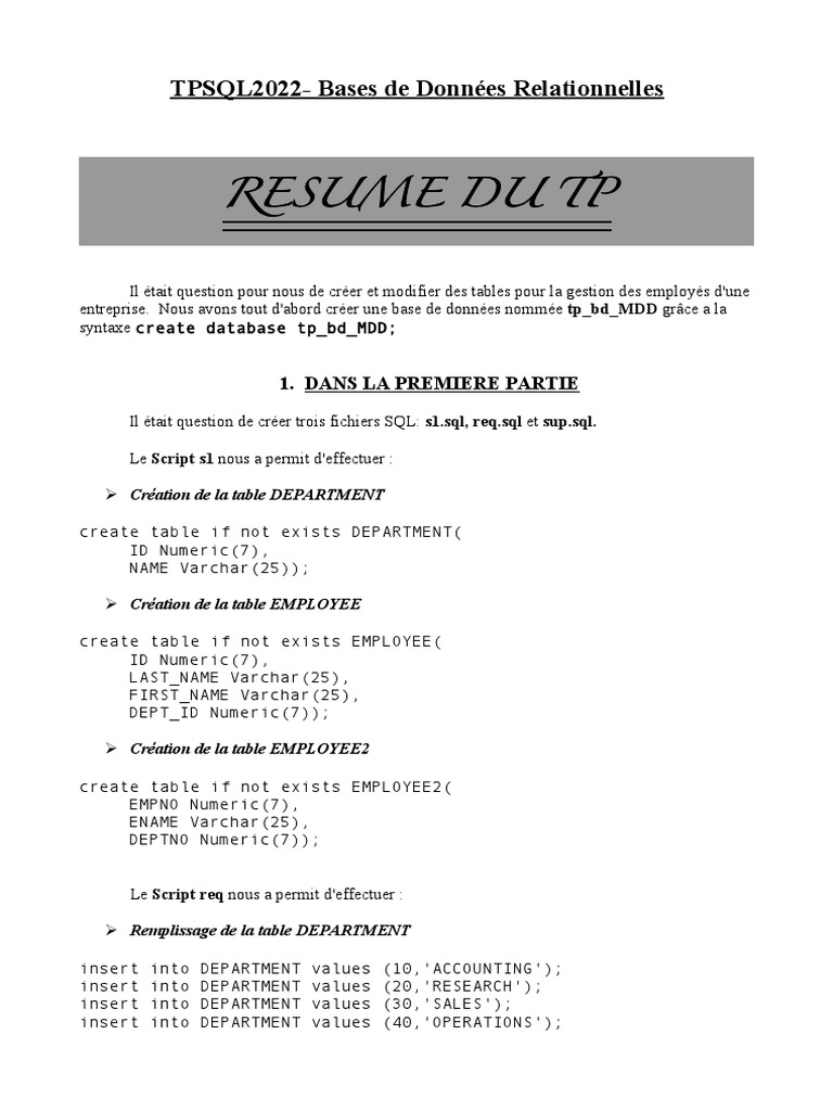 Resume Du TP | PDF | SQL | Design de logiciel