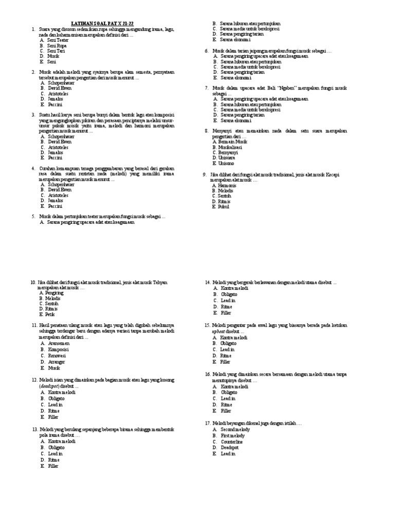 Latihan Soal Pat SB Musik X | PDF