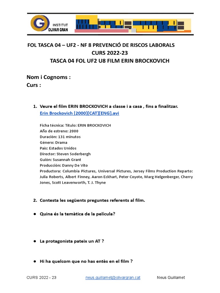 Tasca 04 1P 26.10.2022 PRL Fol Uf2 U8 Film Erin Brockovich Max 28.10.22 | PDF