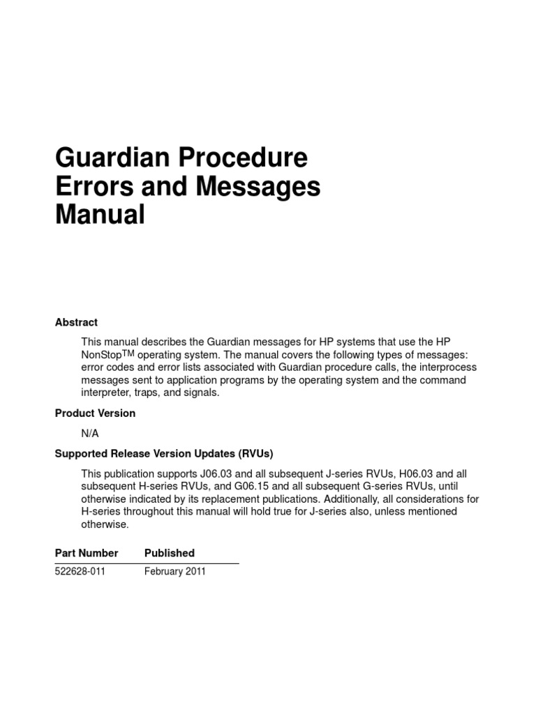 Guardian Procedure Errors and Messages Manual | PDF | Bracket | Computing