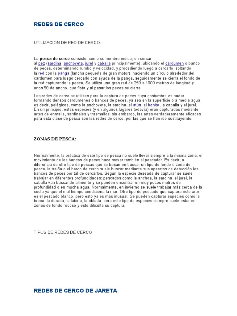 Redes de Cerco: Tipos y Usos en Pesca | PDF | Pescado