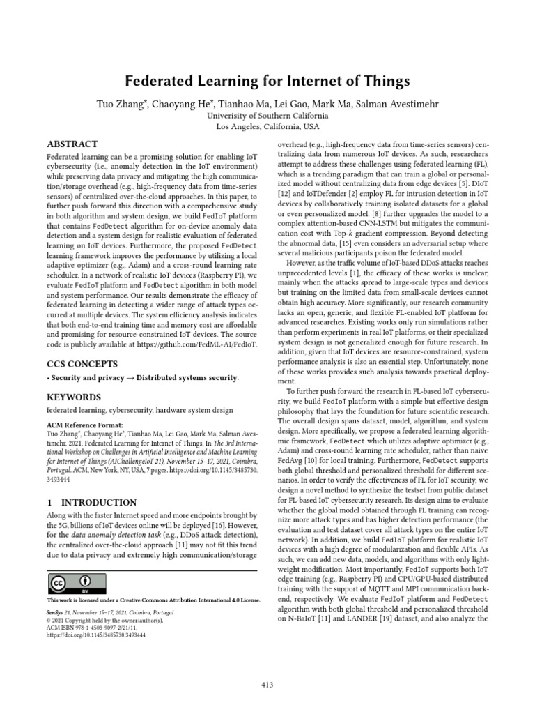 Federated Learning For Internet of Things: Tuo Zhang, Chaoyang He ...