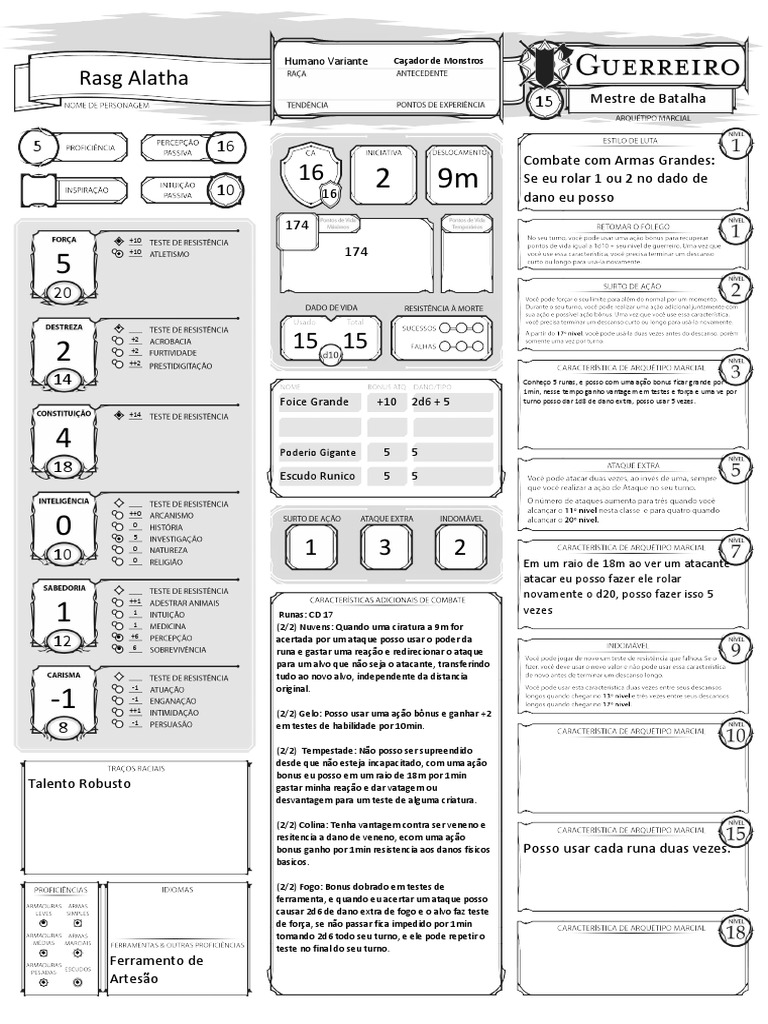 DND 5e - Ficha - Guerreiro - Editável | PDF