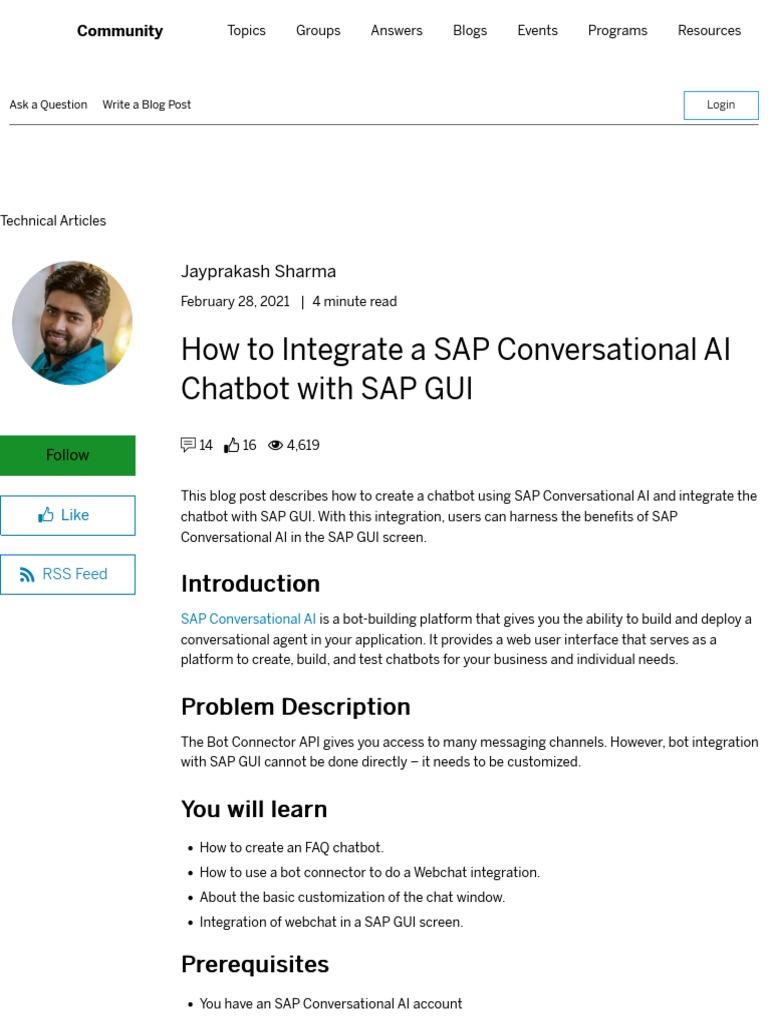 How To Integrate A Sap Conversational Ai Chatbot With Sap Gui Pdf We Chat Graphical User 