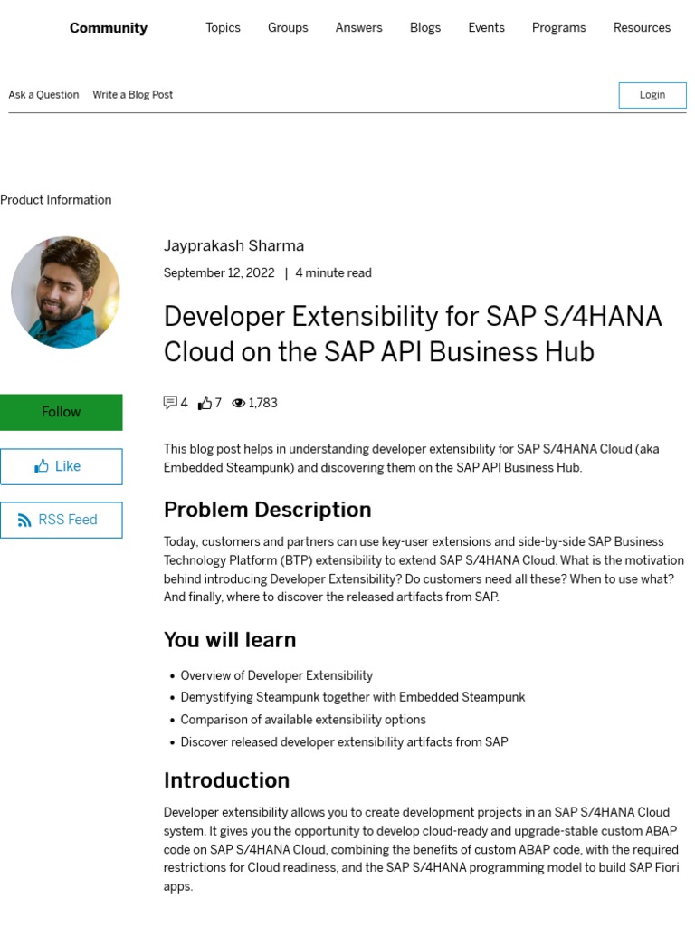 Developer Extensibility For SAP S4HANA Cloud On The SAP API Business Hub | PDF | Cloud Computing ...