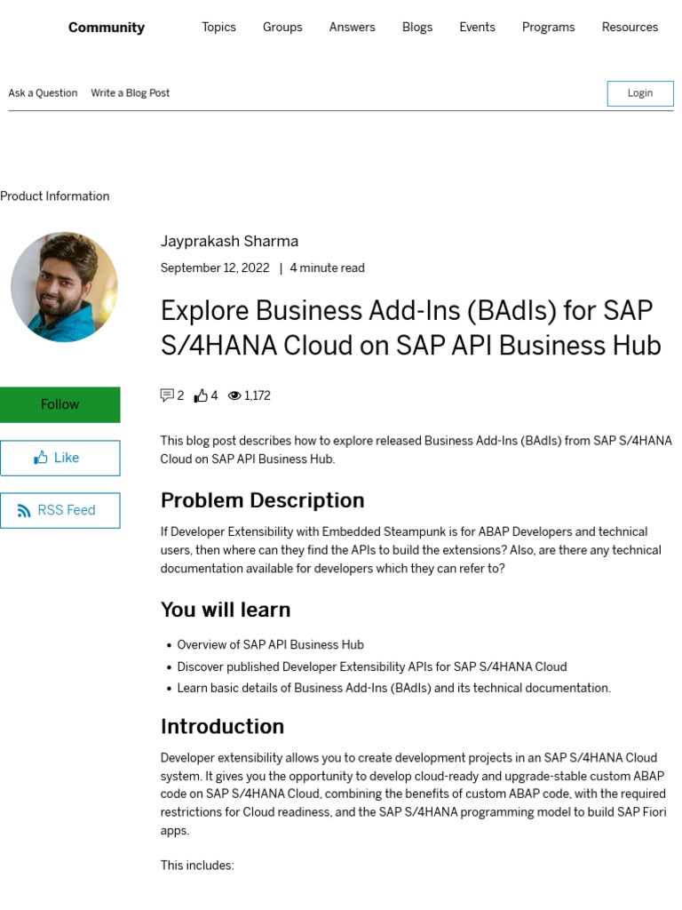 Explore Business Add-Ins (BAdIs) For SAP S4HANA Cloud On SAP API Business Hub | PDF | Cloud ...