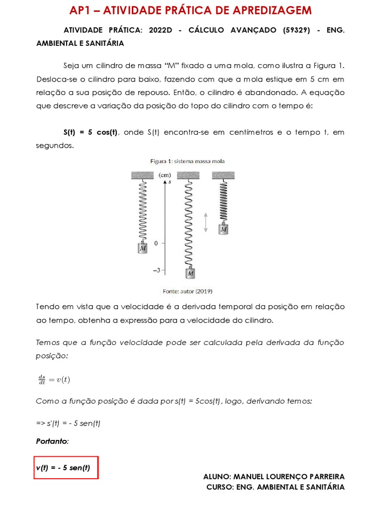 AP1 - Atividade Prática de Aprendizagem - CALCULO AVANCADO REV A | PDF | Métodos e Materiais de ...