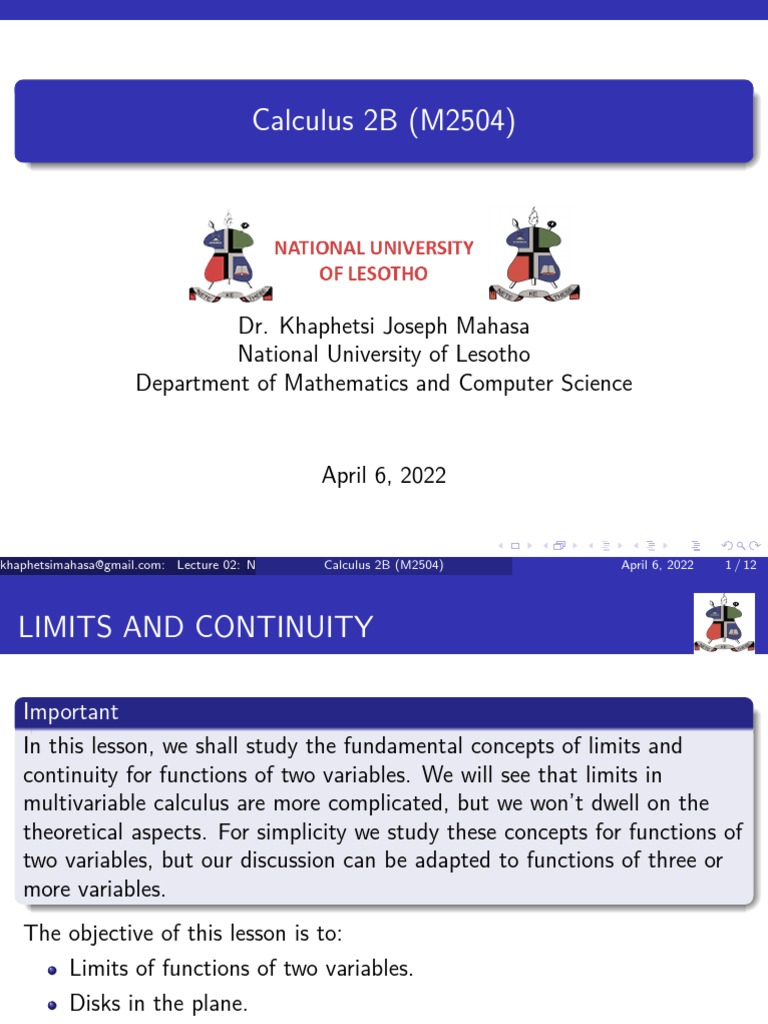 Limits and Continuity in Multivariable Calculus | PDF | Teaching ...