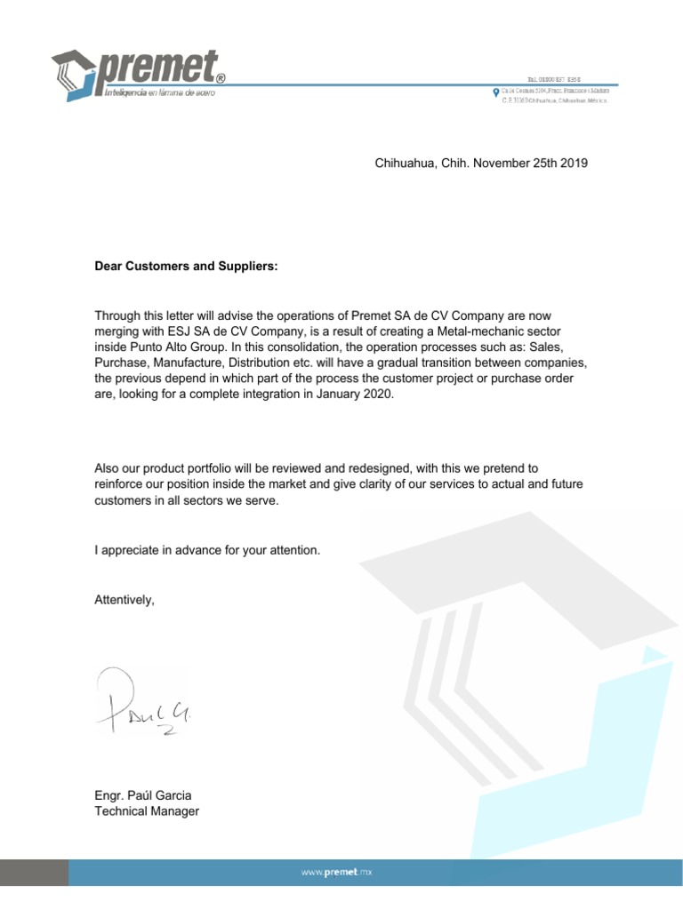 Letter For Customers and Suppliers | PDF