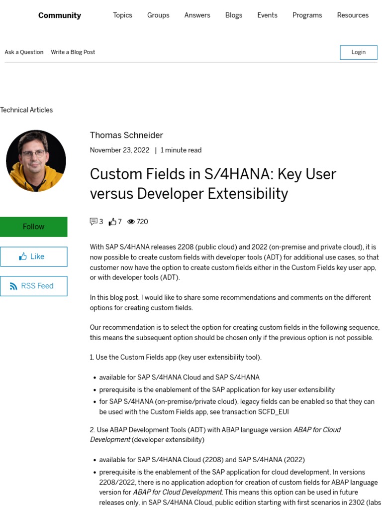 Custom Fields In S4hana Key User Versus Developer Extensibility Pdf Cloud Computing World 
