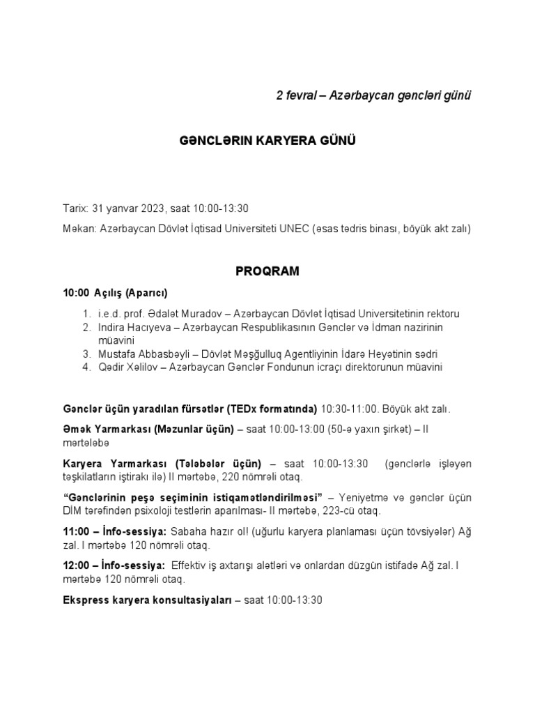 Karyera Gunu - Proqram | PDF