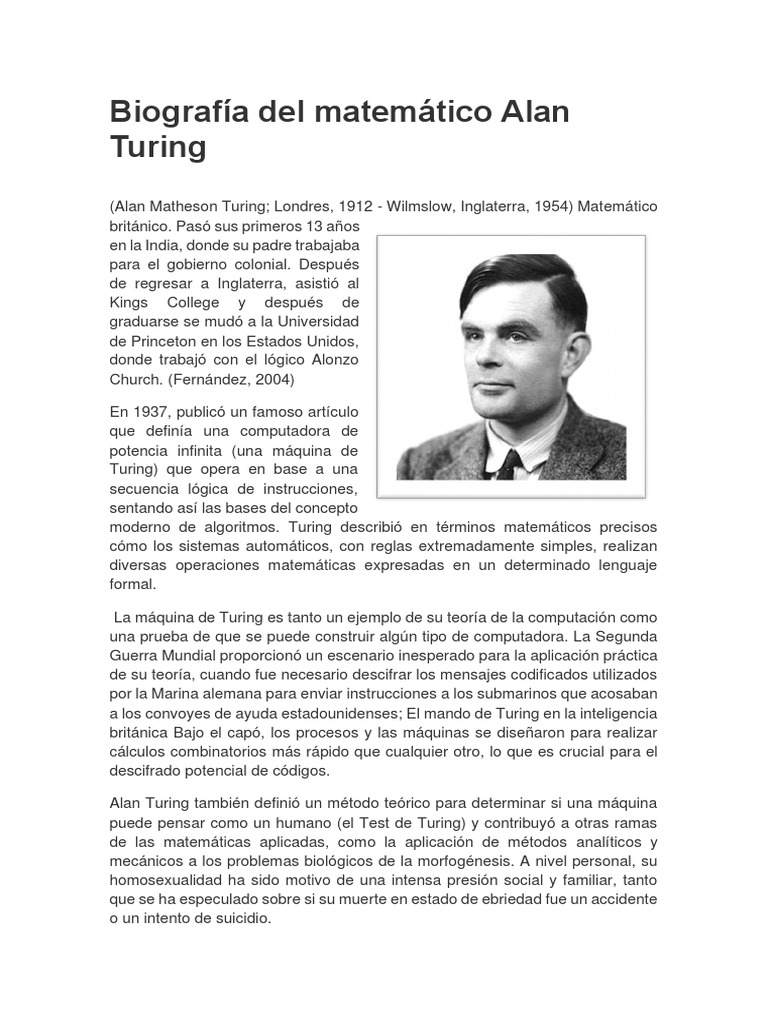 Biografía Del Matemático Alan Turing | PDF