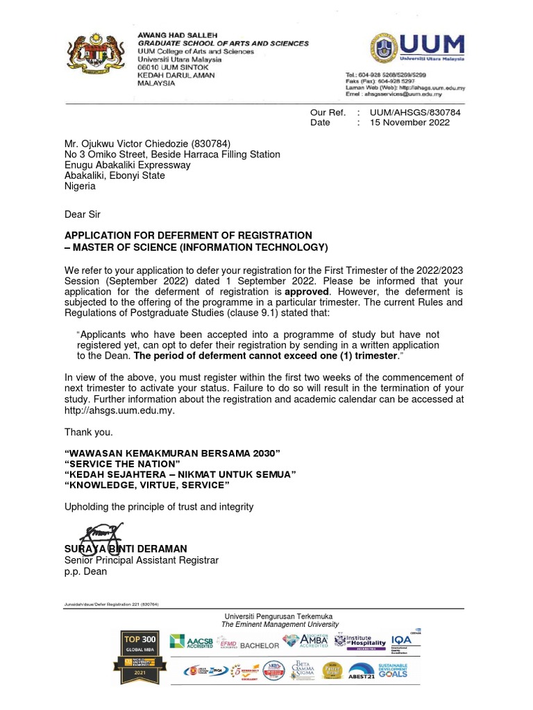 Approved Deferment of Registration | PDF | Business | Finance & Money ...