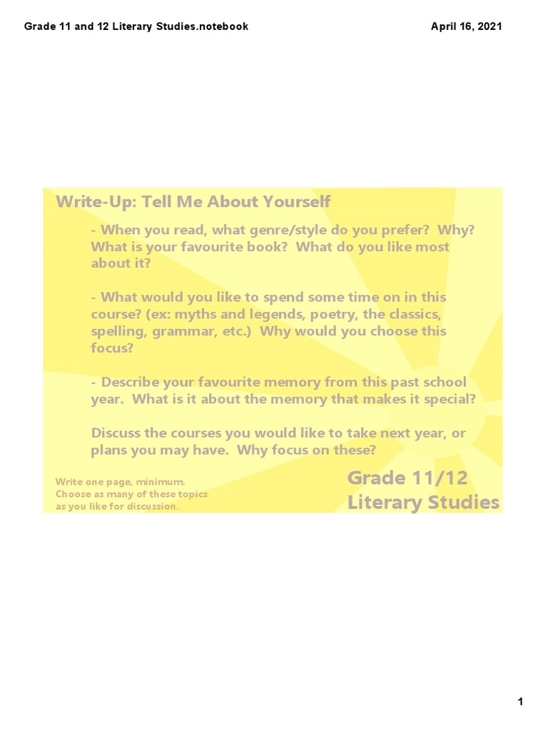 Grade 11/12 Literary Studies Reflection | PDF